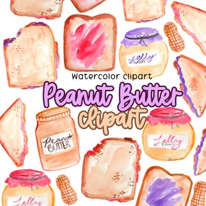 Watercolor Clipart Peanut Butter and Jelly, Bread, Sandwich, Jelly ...