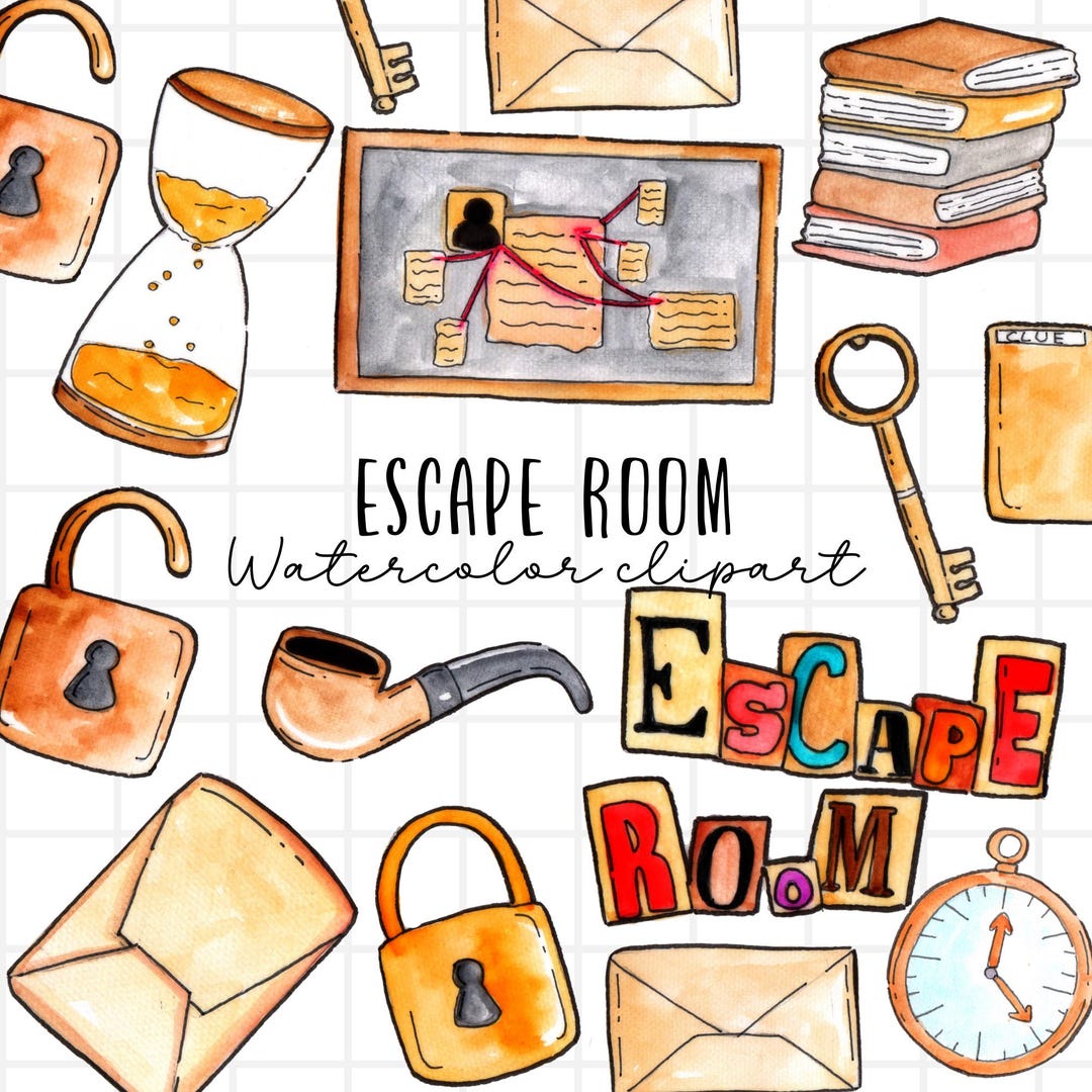 Watercolor Escape Room Clipart, Party Game Illustration, Digital ...