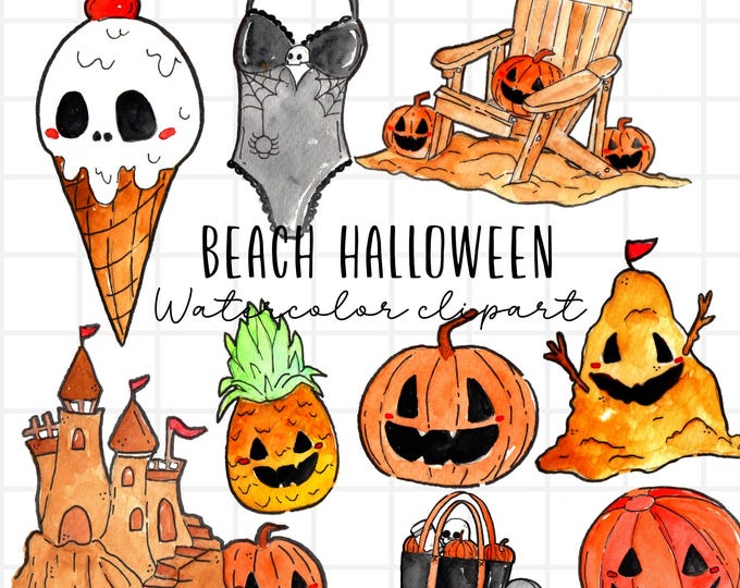 Pastel Goth Summer Clipart Bundle, Creepy Cute Beach Digital Paper ...