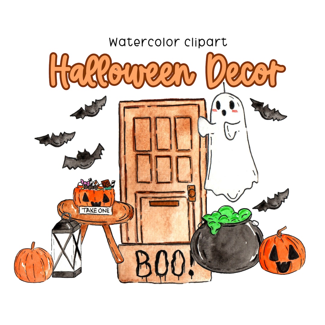 Watercolor Halloween Clipart, Halloween Home Decor Graphics, Ghost ...
