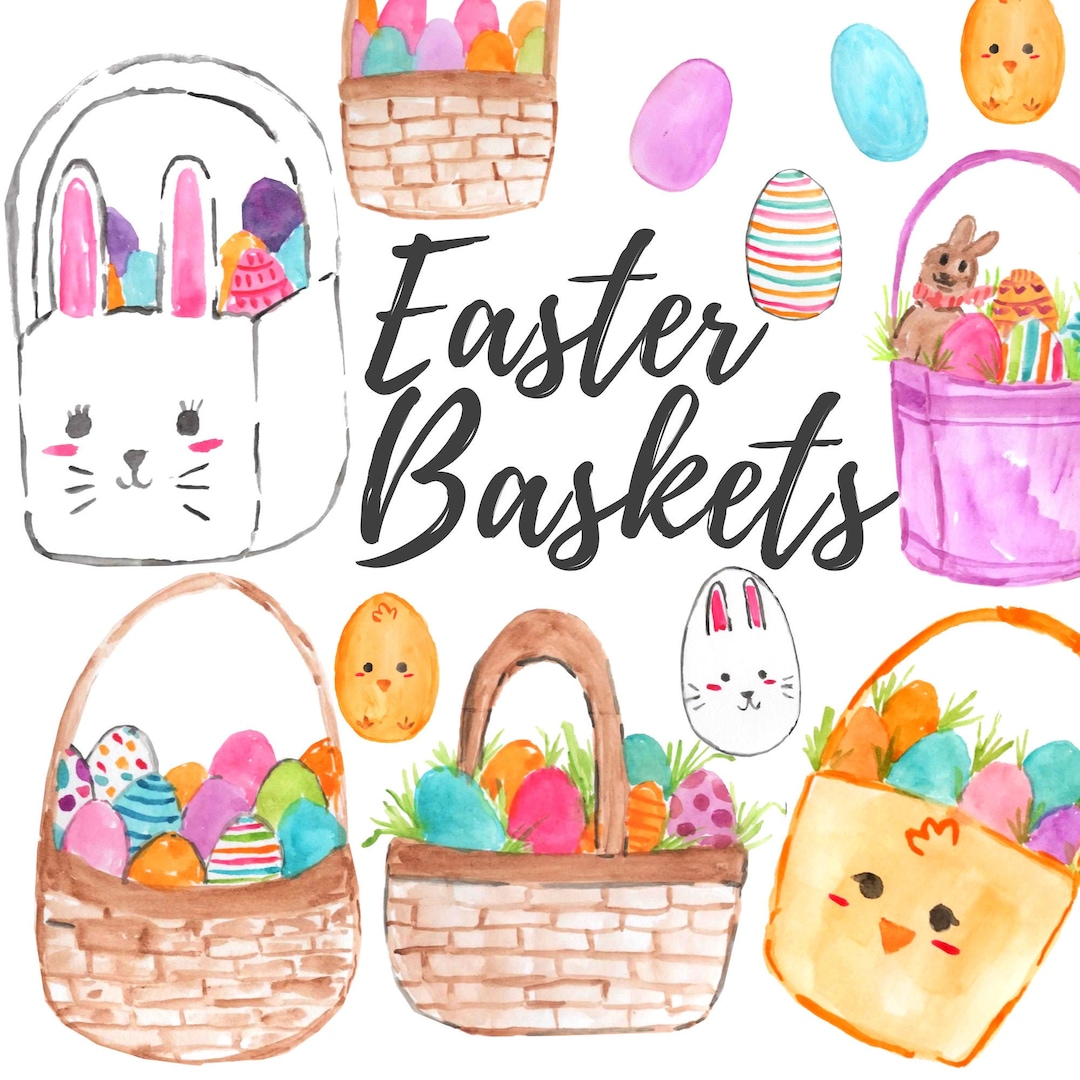 Watercolor Easter Clipart, Easter Basket, Easter Egg Bag, Bunny Basket ...