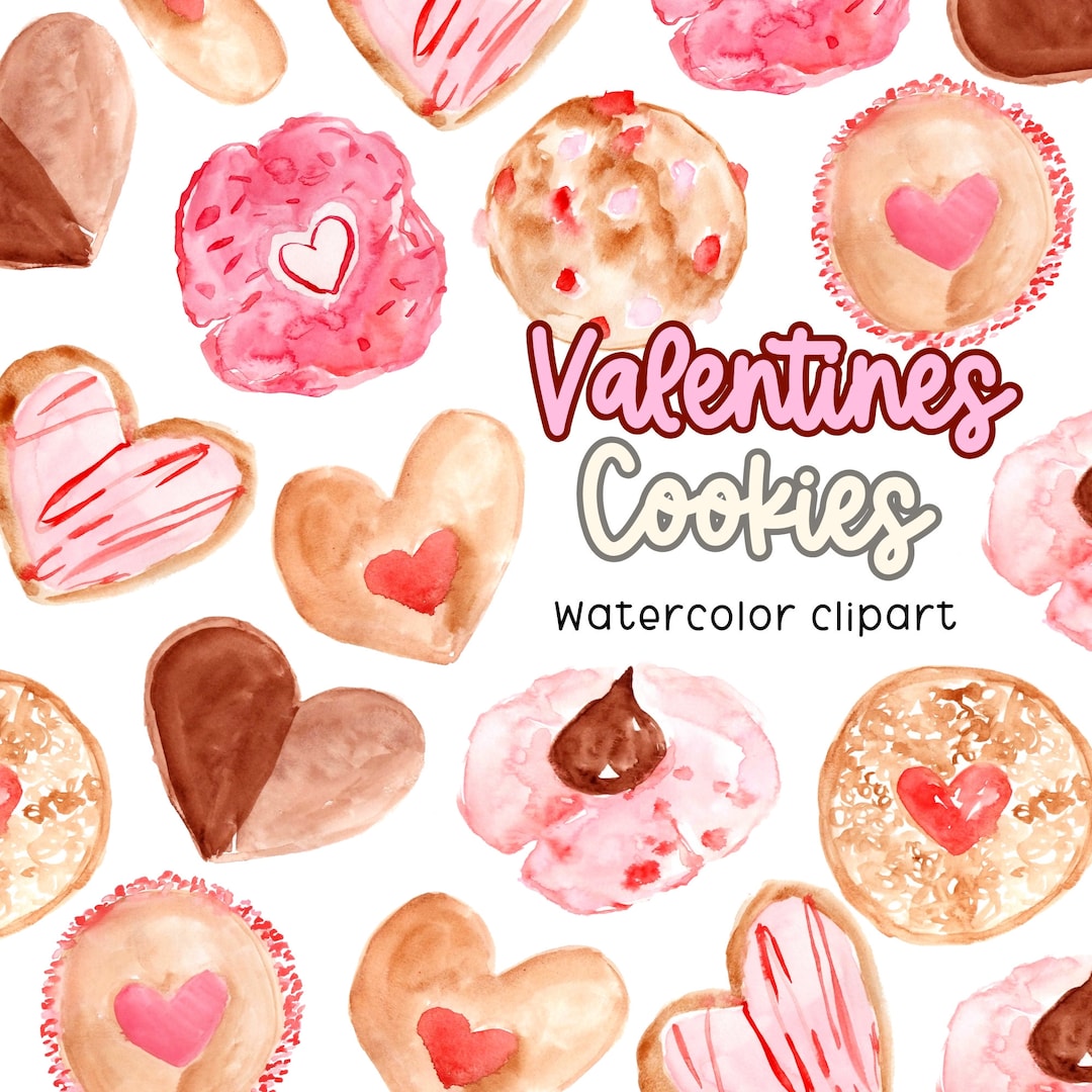 Watercolor Valentines Cookie Clipart, Valentines Dessert Baking Png ...