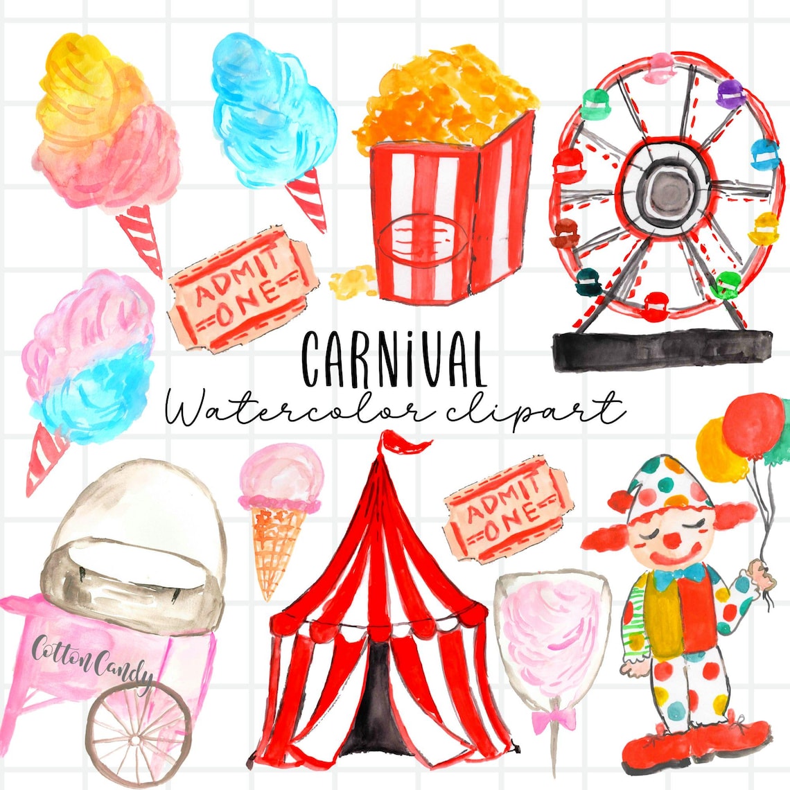 Watercolor Clip Art- Carnival Clip Art - Fair Clip Art - Circus Clip ...
