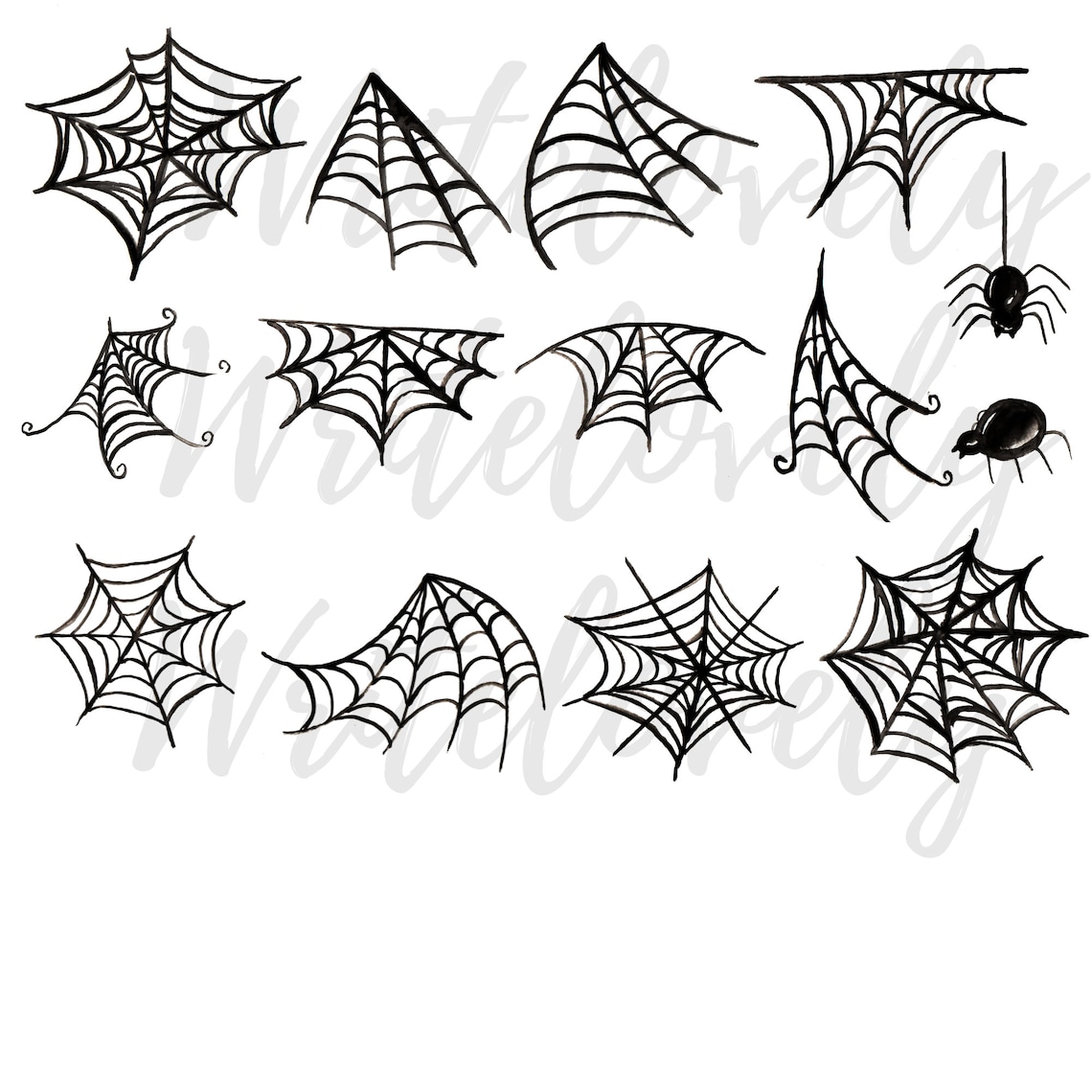 Halloween Clip Art Watercolor Spider Web Cob Web Spiders - Etsy