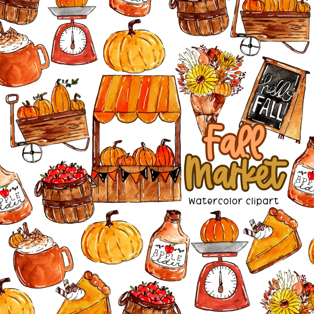 Watercolor Clipart, Fall Market, Farmers Market, Autumn, Flea Market ...