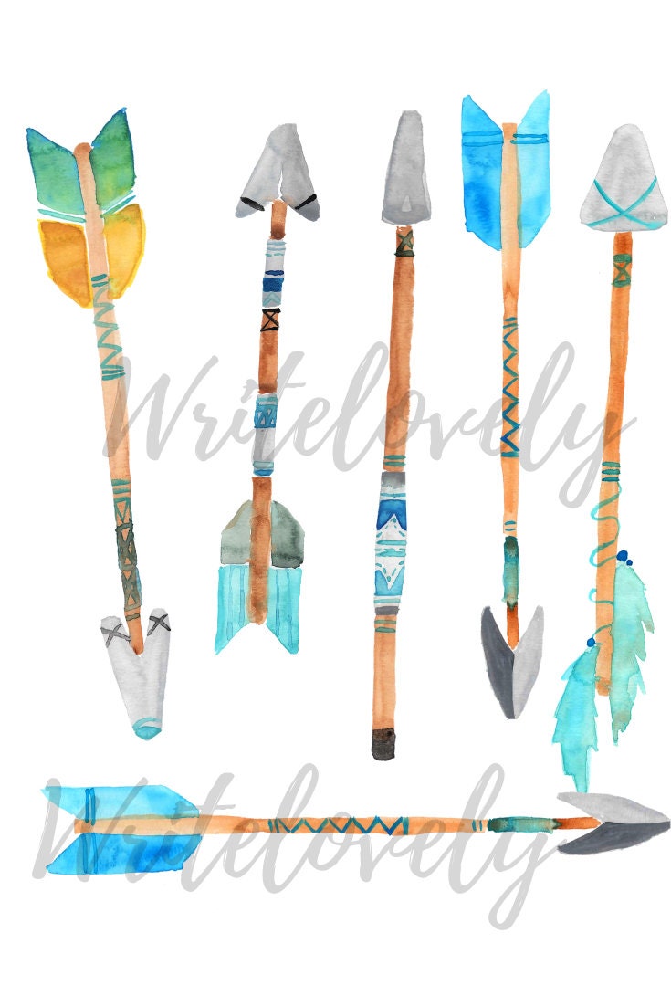 Watercolor Arrow Clipart Tribal Illustration Boho Graphics - Etsy