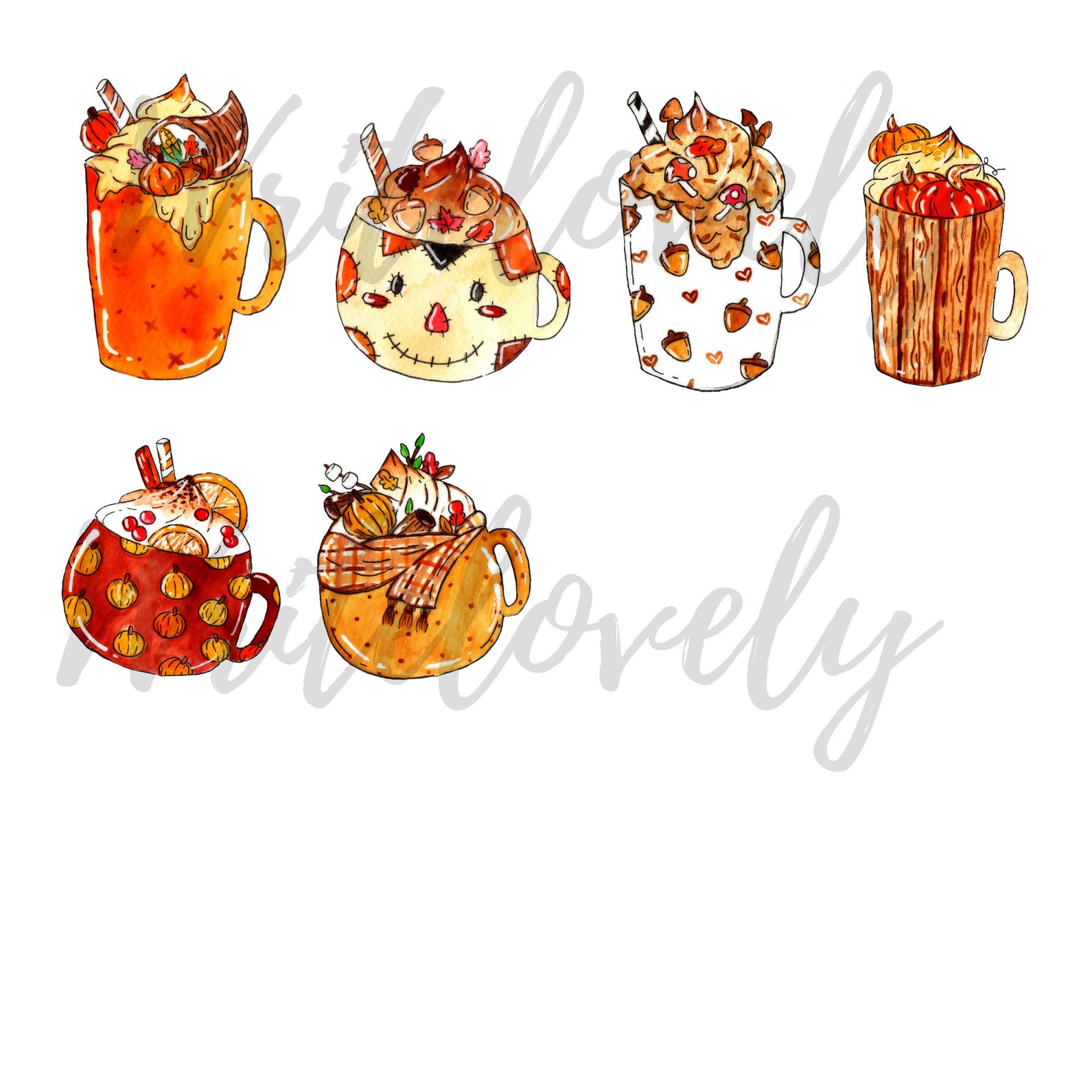 Watercolor Clipart Autumn Mugs Fall Coffee Cup Mugs Hot - Etsy