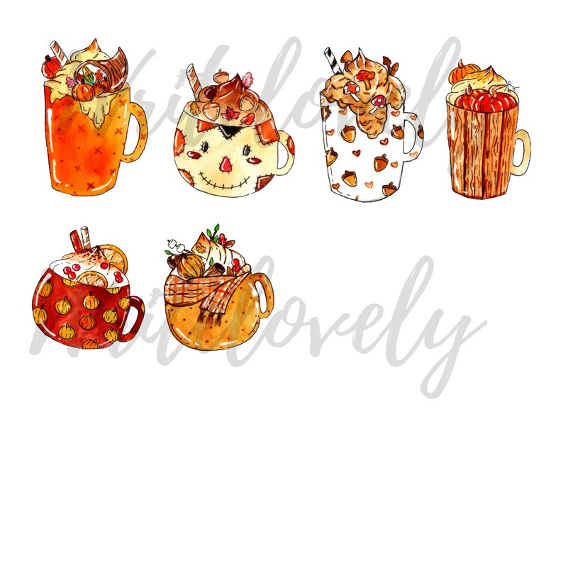 Watercolor Clipart Autumn Mugs Fall Coffee Cup Mugs Hot - Etsy