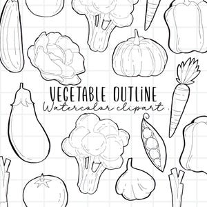 Vegetable Clipart - Outline Hand Drawn Food Graphics - Health - Veggies ...