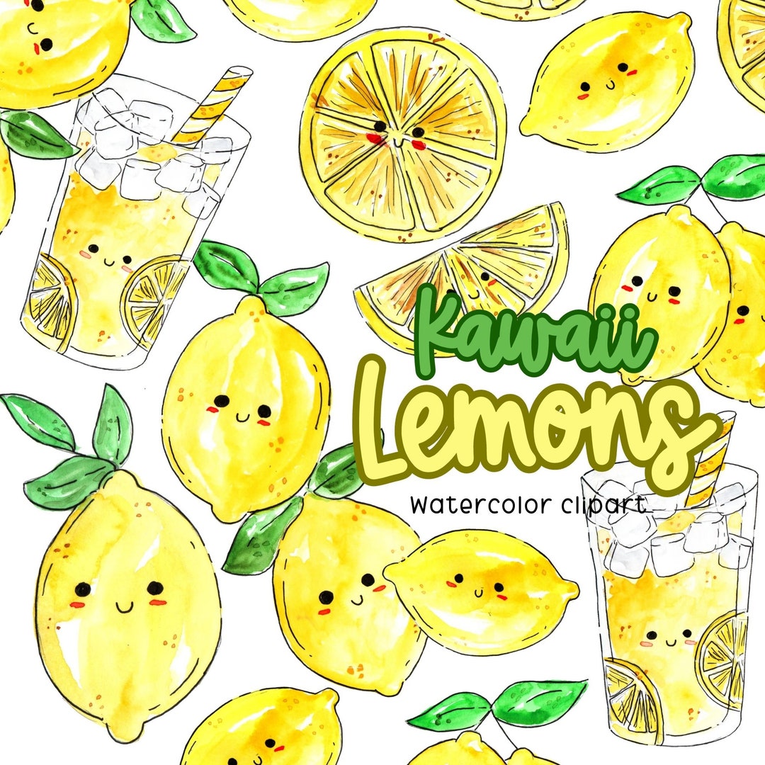 Watercolor Kawaii Lemon Clipart, Cute Lemon Fruit Graphics in Png ...