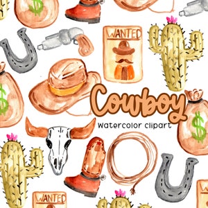 Watercolor Cowboy Clipart - Cowboy Graphics - Western - Commercial Use ...