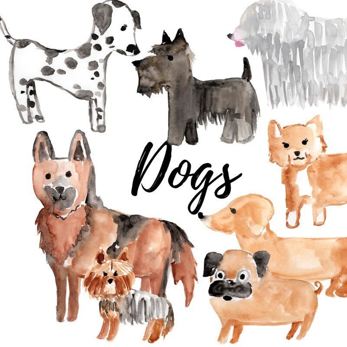 Dog Clipart Watercolor Graphics Pet Illustration Dog Art | Etsy