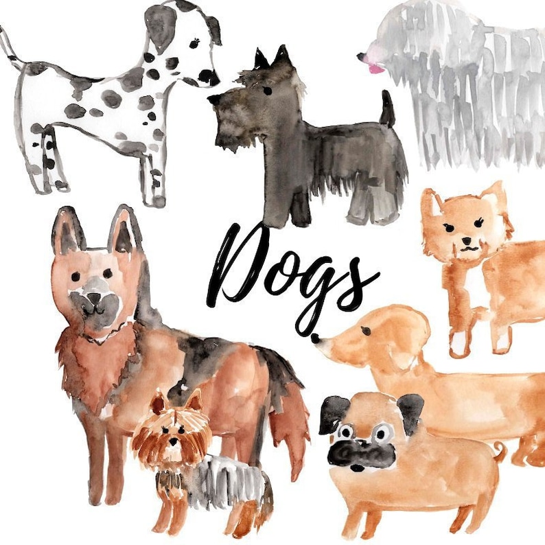 Dog Clipart Watercolor Graphics Pet Illustration Dog Art Commercial Use ...