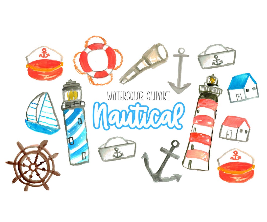 Watercolor Nautical Sea Life Clipart, Lighthouse Graphics Digital ...
