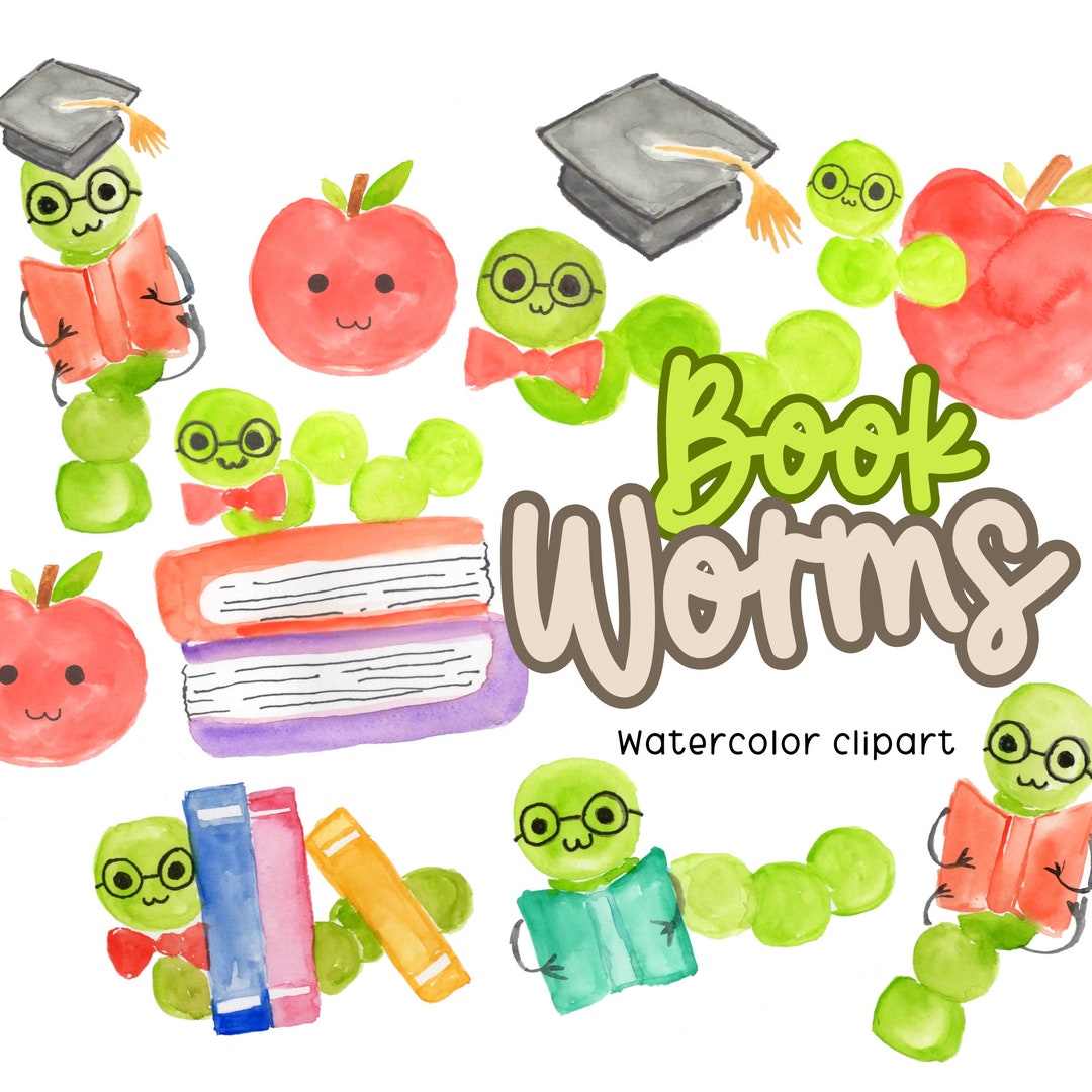 Back to School Clipart - Watercolor, Kawaii, Bookworm, Prek, Elementary ...
