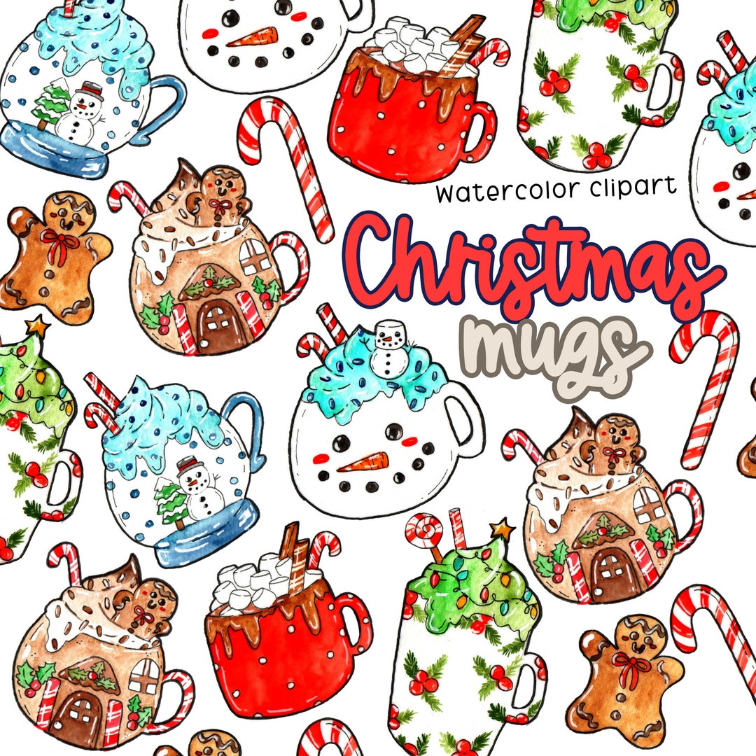 Watercolor Christmas Mug Png Clipart Cute Hot Chocolate Coffee Cup ...