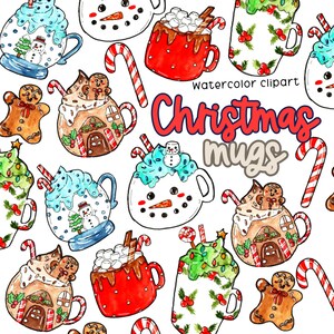 Watercolor Christmas Mug Png Clipart Cute Hot Chocolate Coffee Cup ...