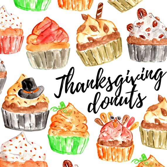 Thanksgiving Cupcake Clipart Watercolor Graphics Dessert - Etsy