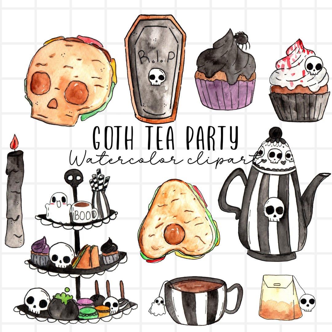 Watercolor Clipart - Halloween, Goth, Tea Party, Tea Cup, Tea Pot ...