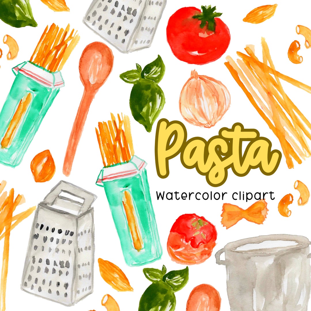 Watercolor Pasta Clipart, Spaghetti Noodles Dinner Graphics in Png ...