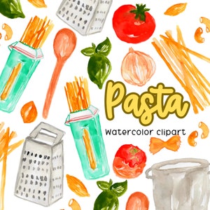 Watercolor Pasta Clipart, Spaghetti Noodles Dinner Graphics in Png ...