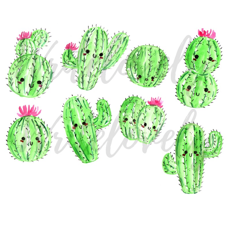Watercolor Clipart Cute Cactus Clipart Plant Clip Art - Etsy