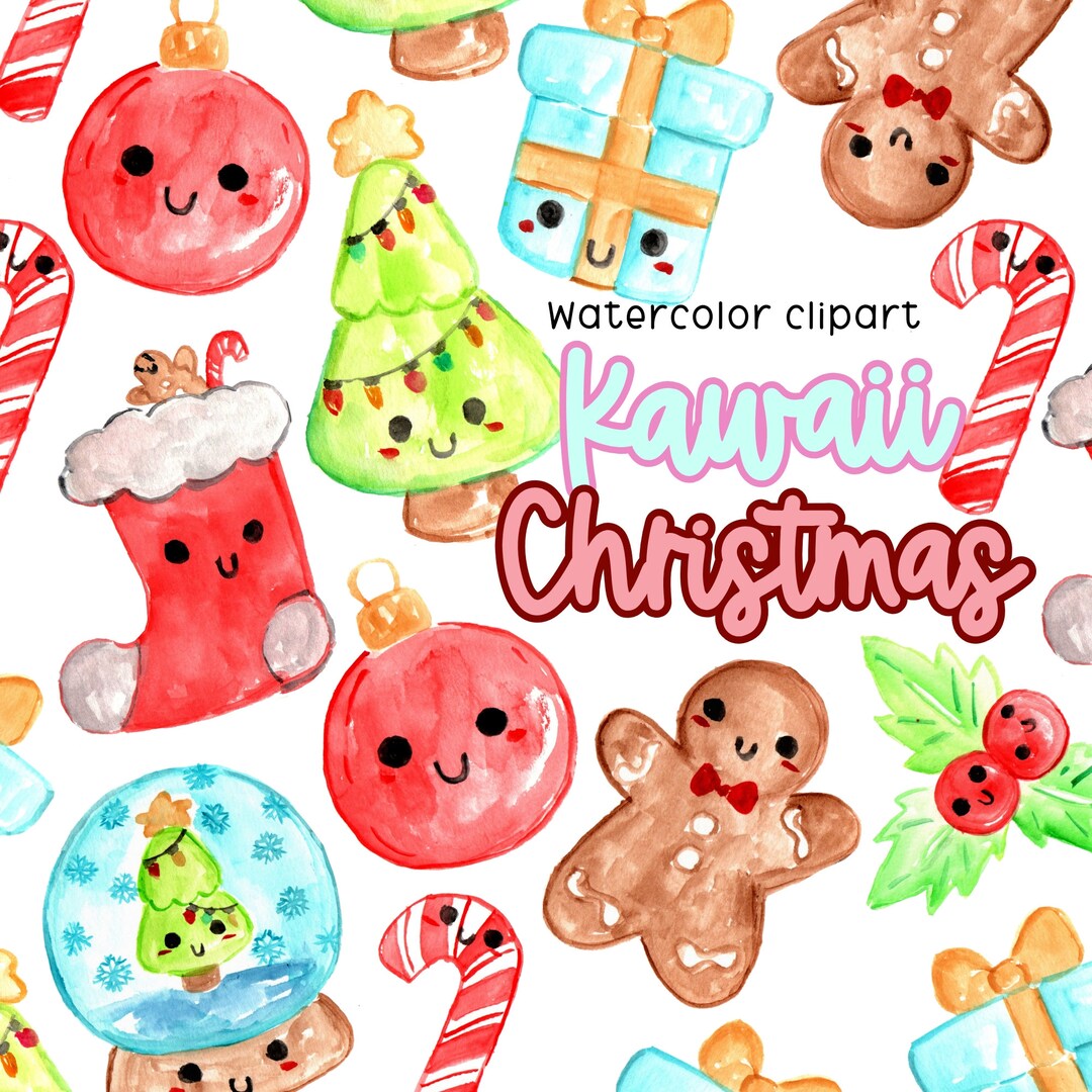 Watercolor Kawaii Christmas Character Clipart, Gingerbread Man ...