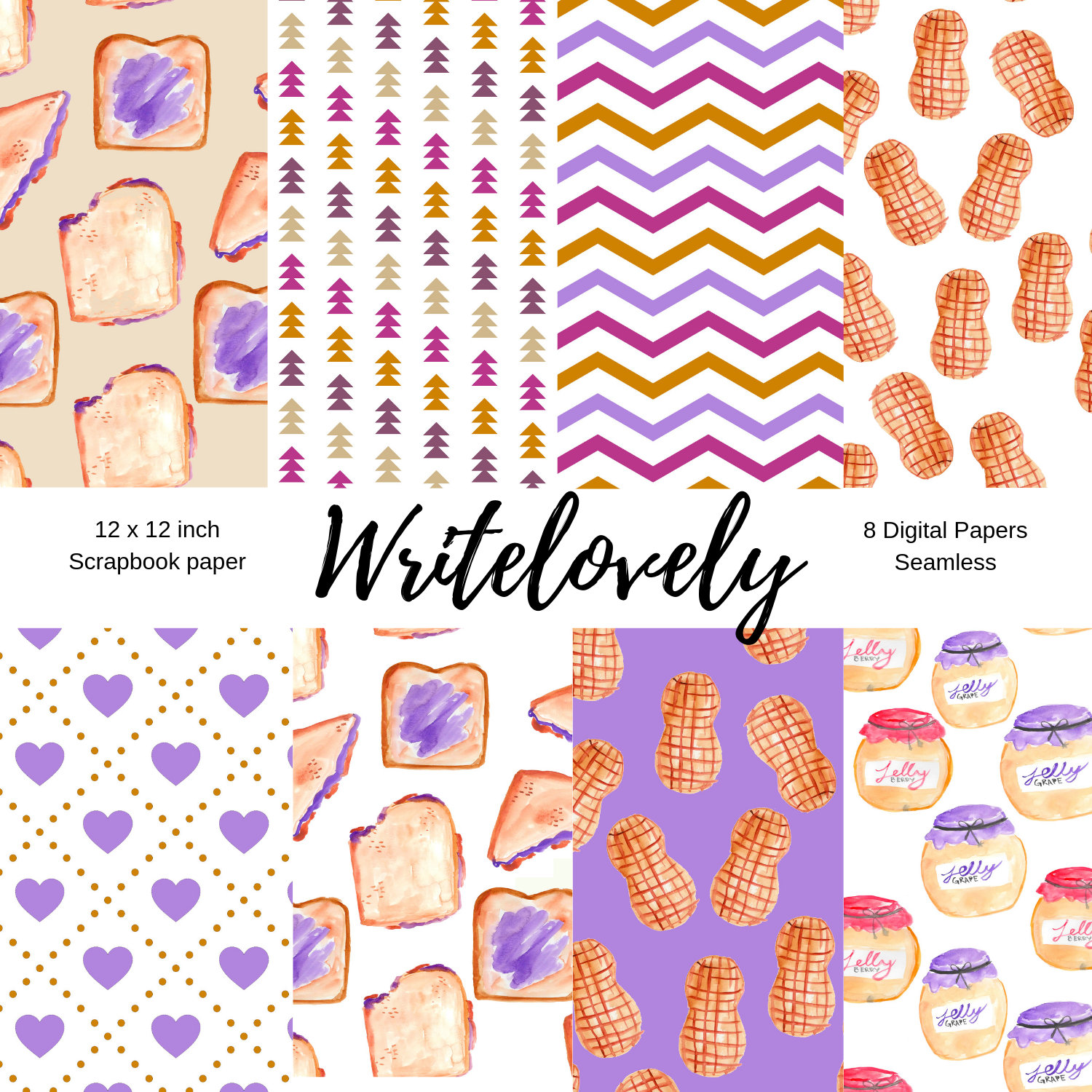 Seamless Peanut Butter and Jelly Digital Scrapbook Paper Pb&j Food ...