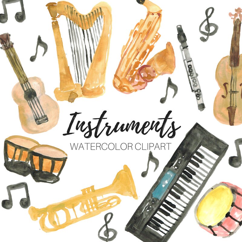 Watercolor Clip Art Music Instrument Graphics Guitar - Etsy