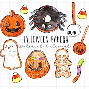 Watercolor Halloween Bakery Clipart, Spooky Treats, Cookies, Cupcake ...
