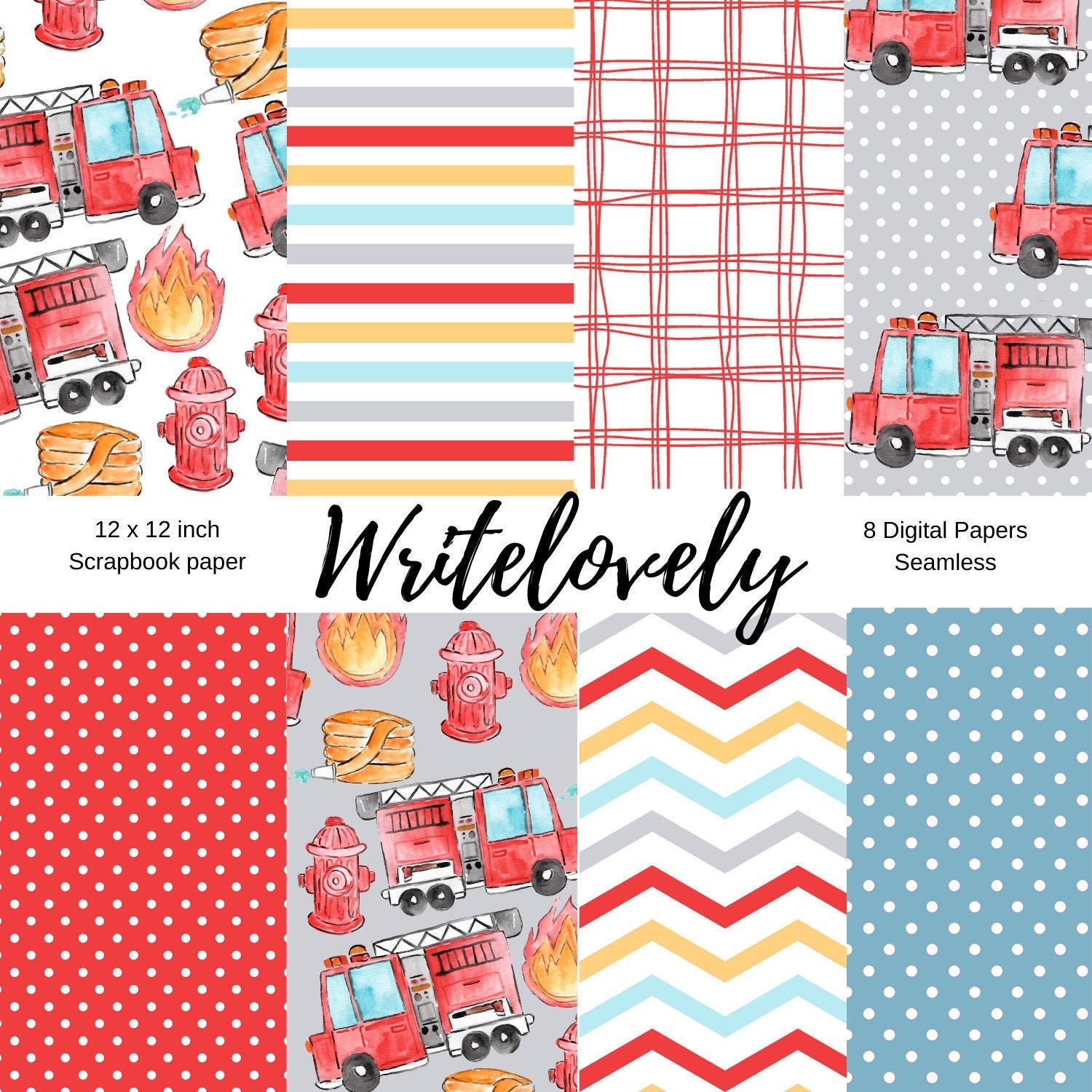 Seamless Scrapbook Paper Pack - Firefighter Paper- Digital Paper - Fire ...