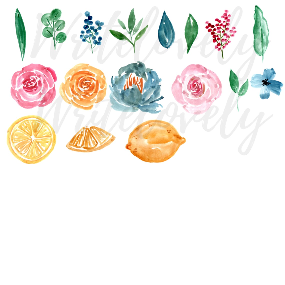 Watercolor Clip Art Floral Lemon Boquet Summer Clipart - Etsy