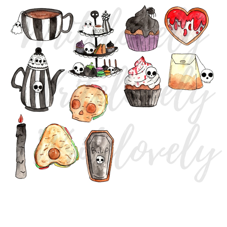 Watercolor Clipart Halloween Goth Tea Party Tea Cup Tea - Etsy