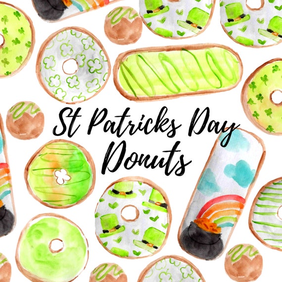 St Patrick Day Clip Art Watercolor Donuts Food PNG | Etsy