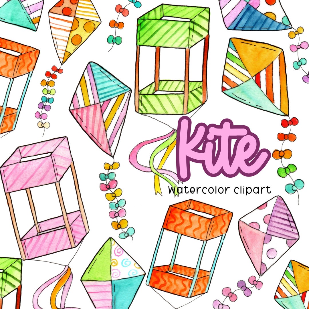 Watercolor Kit Clipart, Summer, Kite Flying, Summer Games, Kids, Summer ...