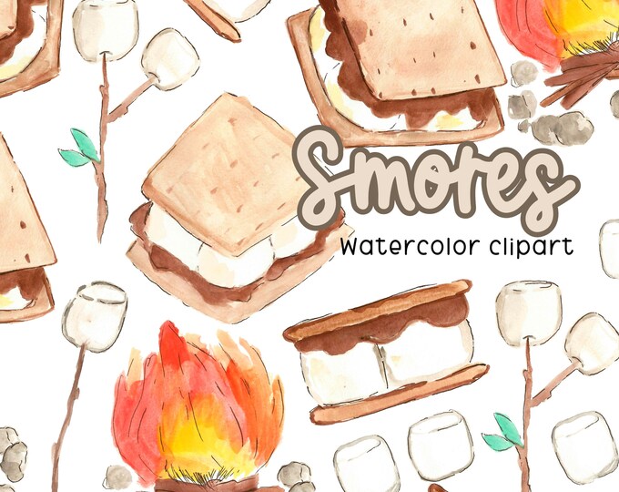 Watercolor Clip Art Smores Clip Art Camping Food Marshmallow Campfire ...