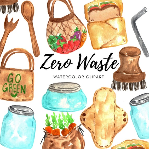 Watercolor Clipart Zero Waste Eco Friendly Go Green - Etsy