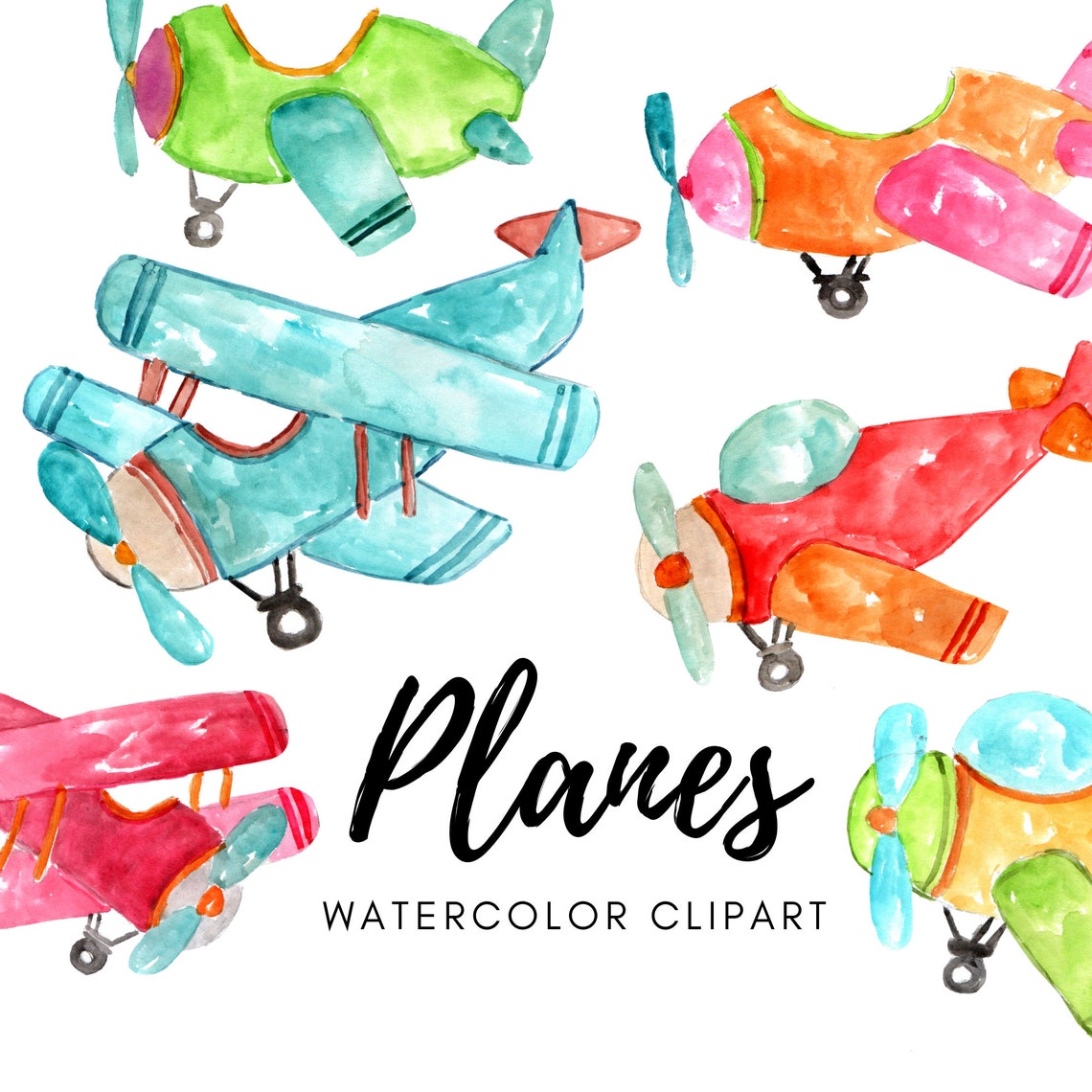 Watercolor Clipart Vintage Plane Transportation Aviator - Etsy