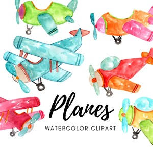 Watercolor Clipart Vintage Plane Transportation Aviator - Etsy