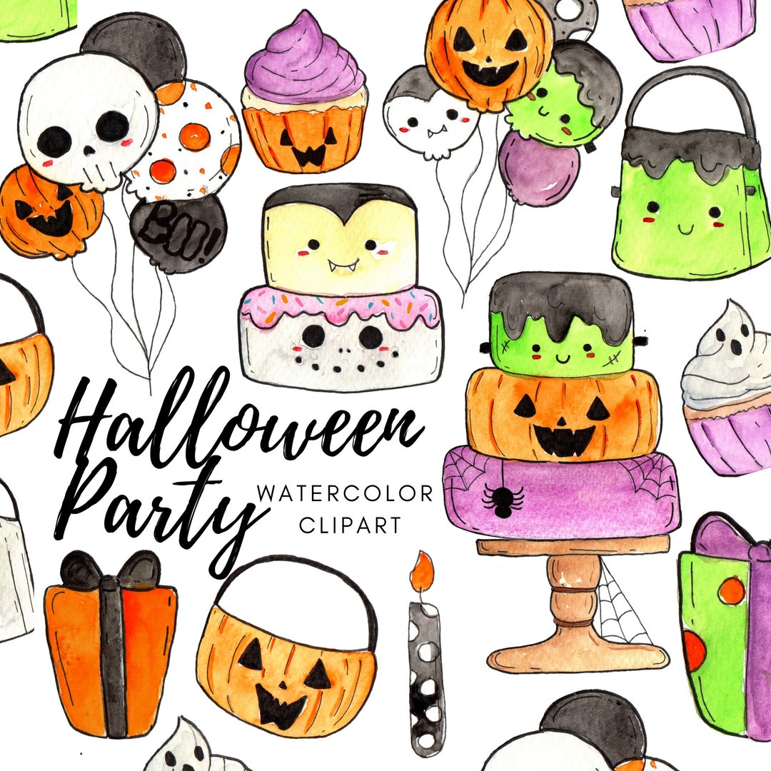 Watercolor Halloween Party Clipart Ghost Pumpkin Party - Etsy