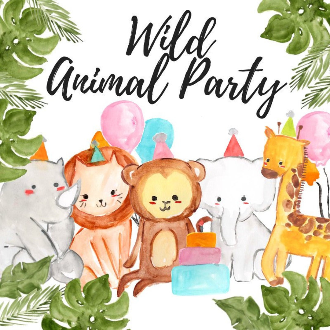 Watercolor Clipart, Zoo Animal, Wild Animal Birthday Jungle ...