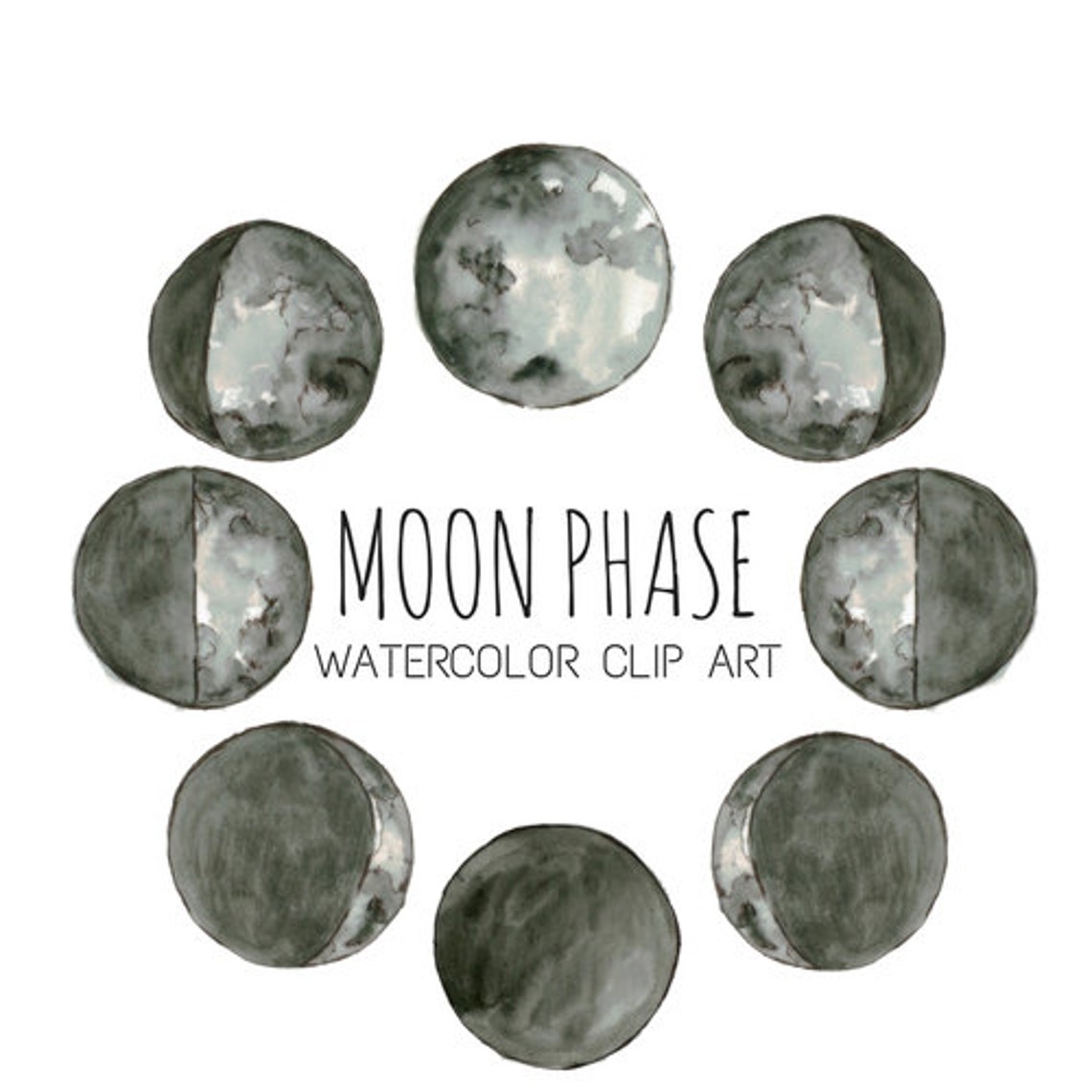 Space Galaxy Moon Phases Clip Art Watercolor Clip Art - Etsy