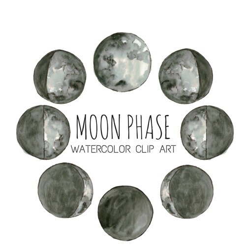 Space Galaxy Moon Phases Clip Art Watercolor Clip Art | Etsy