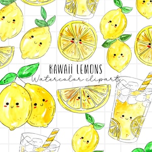 Watercolor Kawaii Lemon Clipart, Cute Lemon Fruit Graphics in Png ...