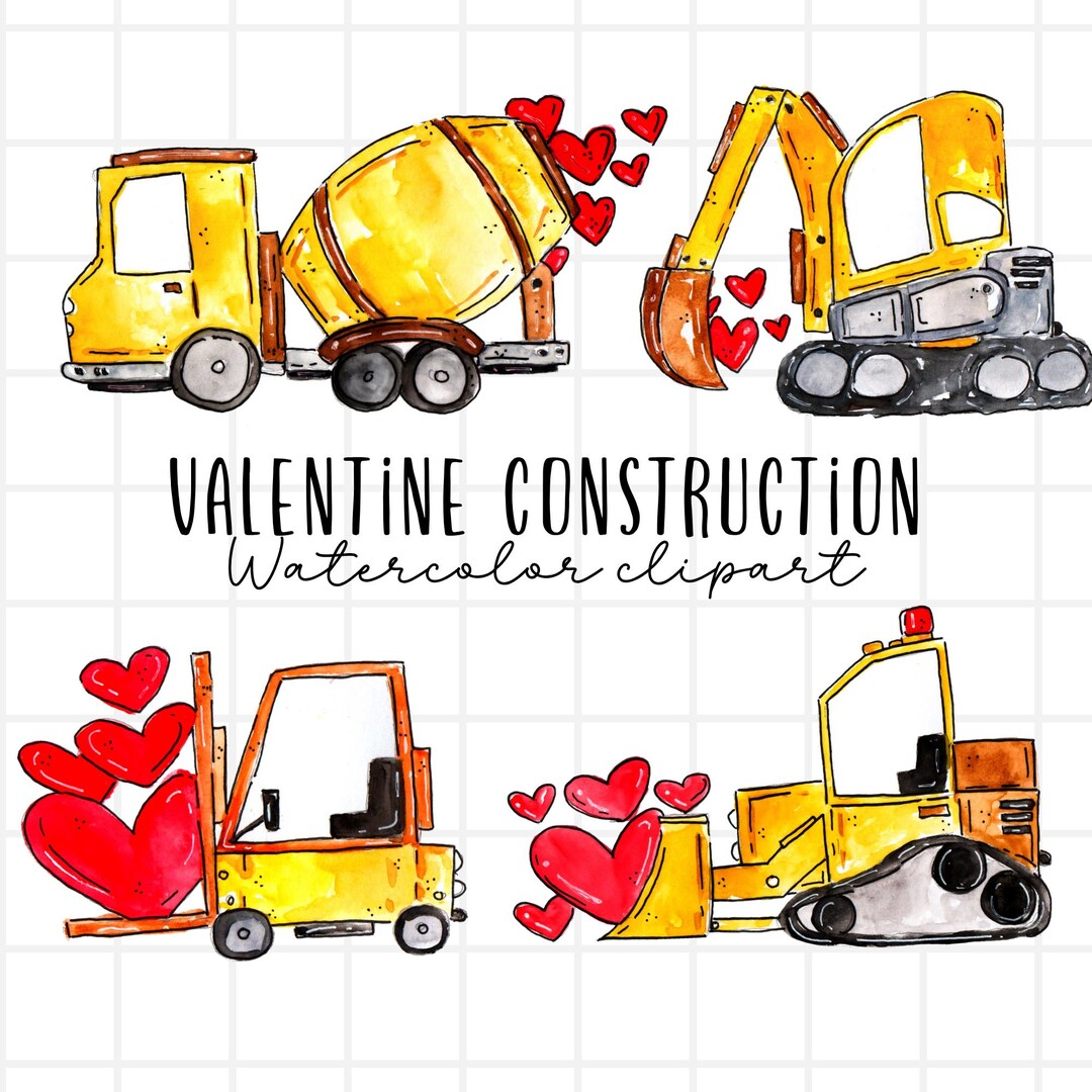Watercolor Clipart - Valentines Day Graphics - Construction Cars ...