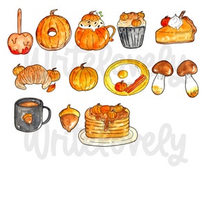 Watercolor Fall Autumn Breakfast Clipart, Bacon, Eggs, Pumpkin Pie ...