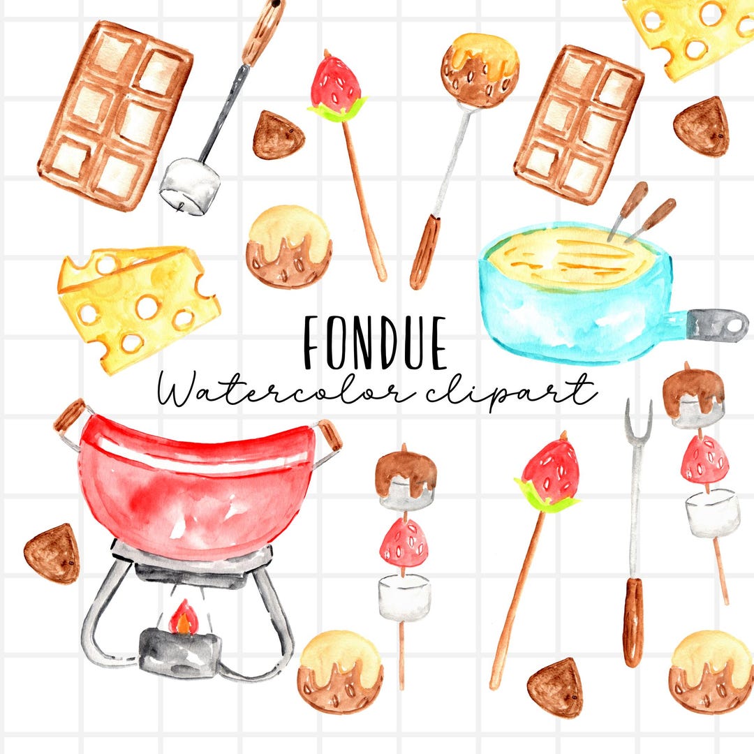 Watercolor Fondue Clipart - Food Clipart - Watercolor - Fondue Party ...