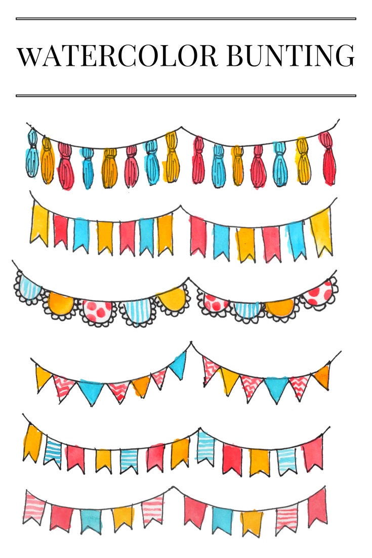 Bunting Clipart Watercolor Clipart Flag Clipart - Etsy