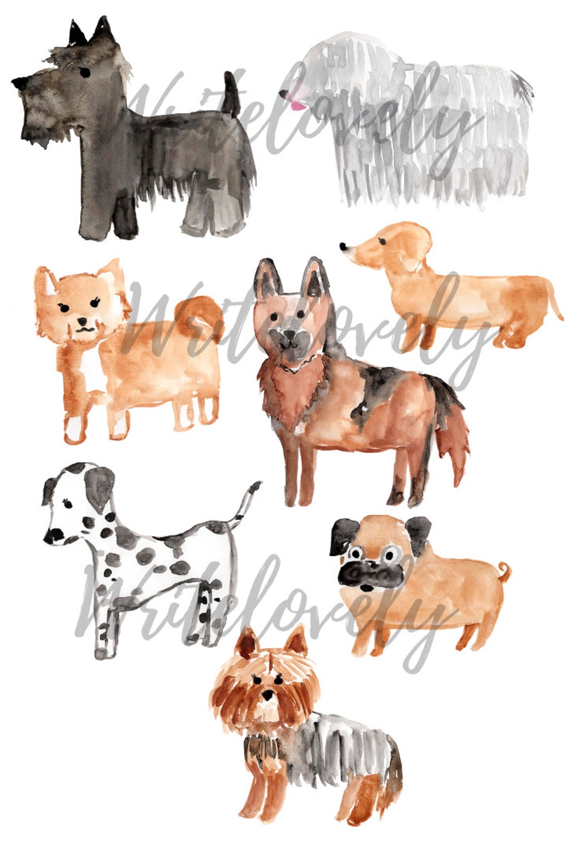 Dog Clipart Watercolor Graphics Pet Illustration Dog Art | Etsy
