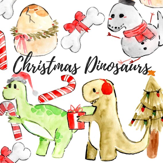 Christmas Clipart Dinosaur Watercolor Graphics T Rex - Etsy